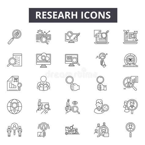 Research Line Icons Signs Vector Set Outline Concept Linear Illustration Stock Vector