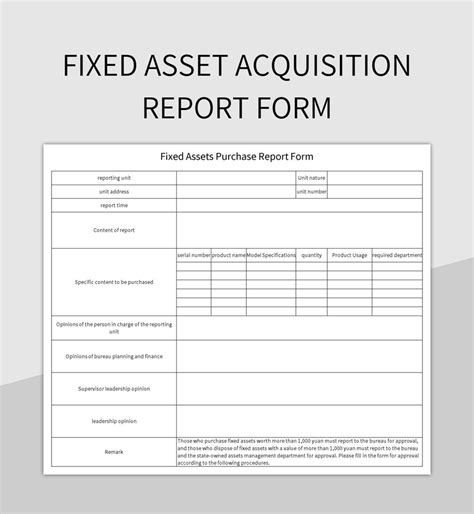 Fixed Asset Acquisition Report Form Excel Template And Google Sheets ...