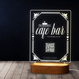 Custom LED Qr Code Menu Sign LED Decor With Natural Wood Base Personalized LED Night Light