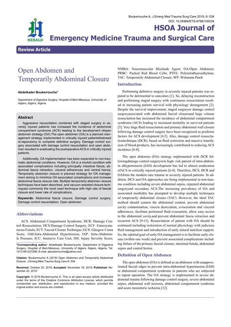 Pdf Open Abdomen And Temporarily Abdominal Closure