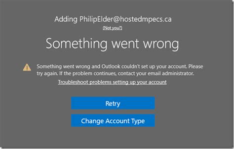 Office Outlook App Error Something Went Wrong And Outlook Couldnt Set Up Your Account