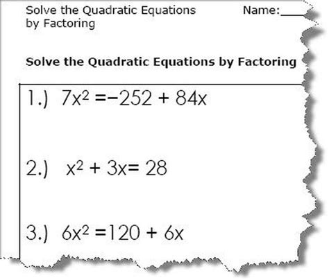 Solving Quadratic Equations A Worksheet Tessshebaylo