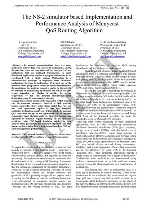 Pdf 12ijaest Vol No 5 Issue No 1 The Ns 2 Simulator Based Implementation And Performance