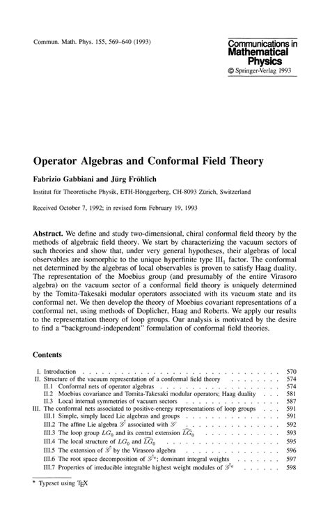 Pdf Operator Algebras And Conformal Field Theory
