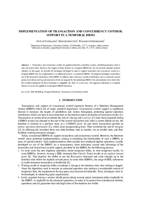 Pdf Implementation Of Transaction And Concurrency Control Support In A Temporal Dbms