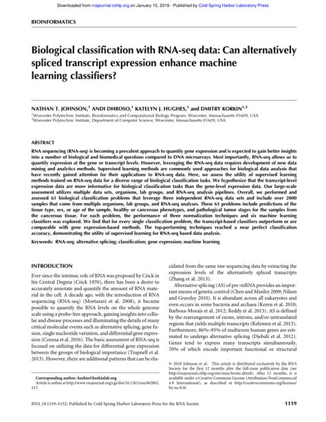 PDF Biological Classification With RNA Seq Data Can Alternatively Spliced Transcript