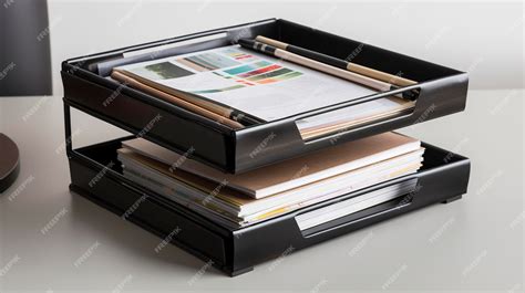 Premium Photo A Photo Of A Sleek Desk Document Tray For Stacking And