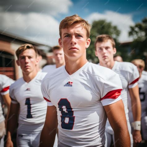 Premium Photo High School Football Players In White Uniforms