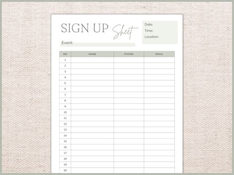 Editable Sign Up Sheet Template Printable Sign Up Form Contact