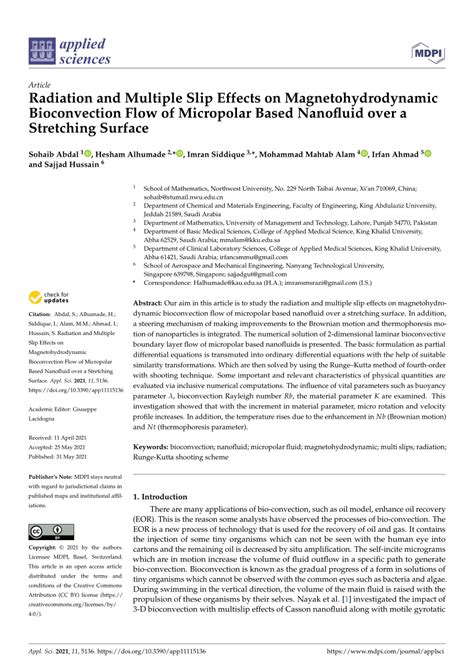 Pdf Radiation And Multiple Slip Effects On Magnetohydrodynamic Bioconvection Flow Of