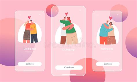 Dating Application Mobile App Page Onboard Screen Template Loving Couples Hug Happy Men And