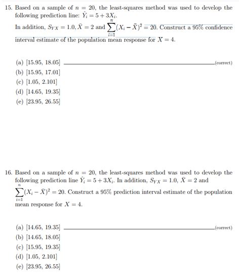 Solved 15 Based On A Sample Of N 20 The Least Squares Chegg Com
