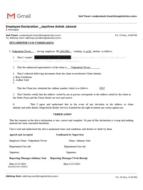 Employee Declaration Jayshree Ashok Jaiswal Pdf Access Control