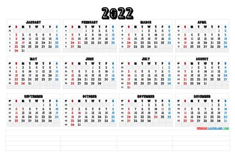 Free Printable 2022 Calendar Landscape Pdf Image Monthly Calendar