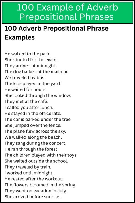 100 Example Of Adverb Prepositional Phrases With Clear Guide