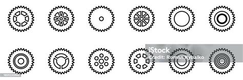기어 아이콘 세트입니다 기어 아이콘 설정 기계식 외곽선 톱니바퀴 모음 간단한 기어 휠 컬렉션 기어 아이콘 실루엣 흰색 배경에