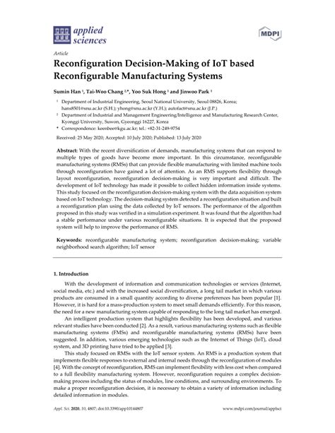 Pdf Reconfiguration Decision Making Of Iot Based Reconfigurable