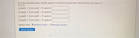 Solved From The Information Given Find The Quadrant In Chegg