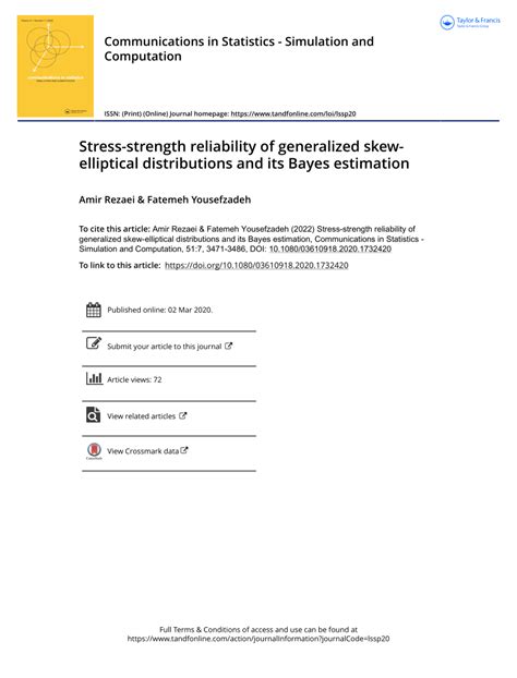 Pdf Stress Strength Reliability Of Generalized Skew Elliptical