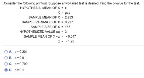 Solved Consider The Following Printout Suppose A Two Tailed Chegg