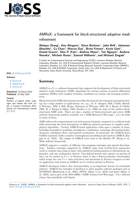 pdf amrex a framework for block structured adaptive mesh refinement