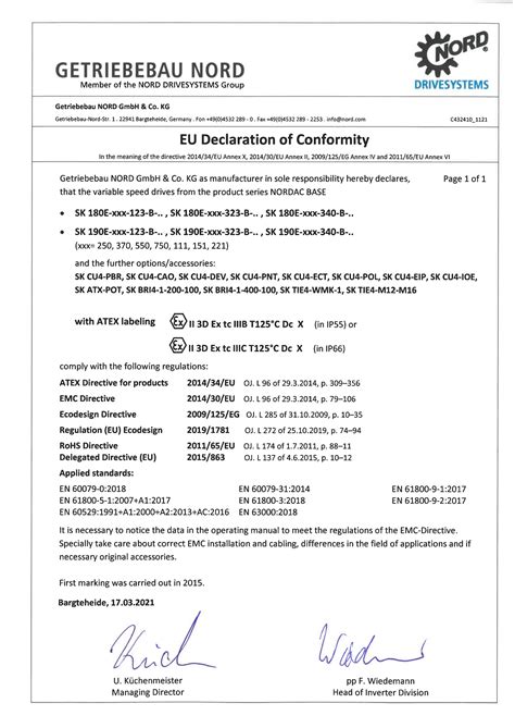 Declaration Of Conformity Sk 180e Atex 2014 34 Eu Nord