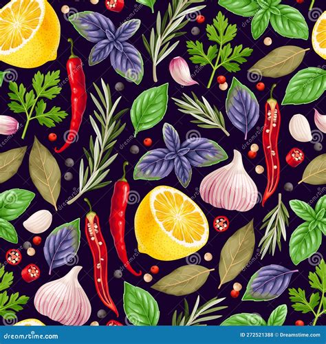 Vector Seamless Pattern With Herbs And Spices Stock Vector Illustration Of Vegetarian