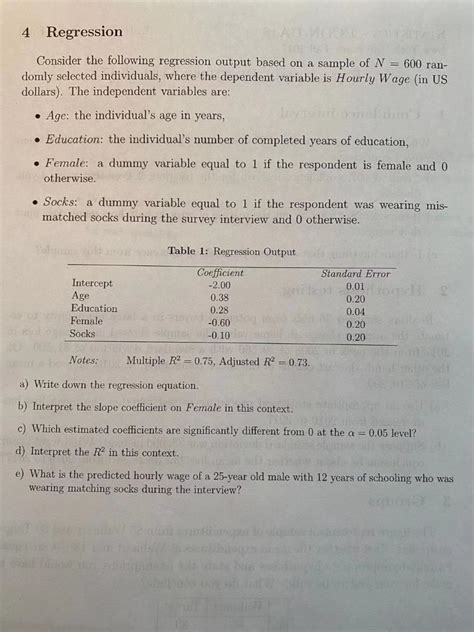 Solved 4 Regression Consider the following regression output | Chegg.com