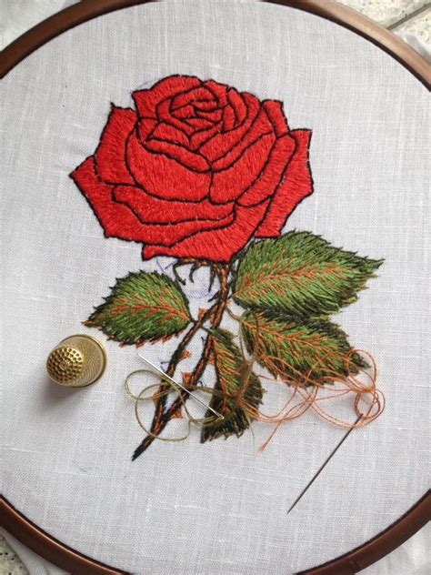 Beautiful Hand Embroidered Red Rose Red Rose Embroidery Ideas Single