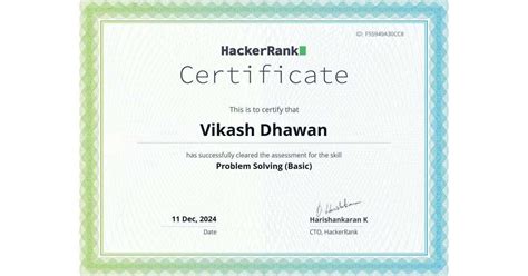 Hackerrank Skill Certificate Vikash Kumar Dhawan