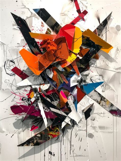 Vibrant Abstract Collage Art With Geometric Shapes And Bold Colors On White Background Stock