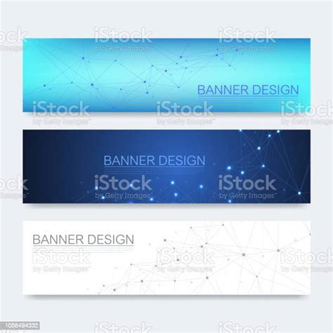 추상 분자 배너 선 점 원 다각형 설정합니다 벡터 디자인 네트워크 통신 배경입니다 웹 배너 템플릿 또는 안내 책자에 대 한 미래의 디지털 과학 기술 개념 컴퓨터 네트워크에