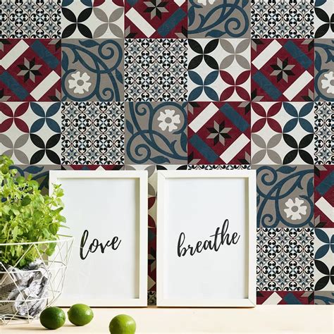 Patchwork Tiles By Albany Redblue Wallpaper Wallpaper Direct