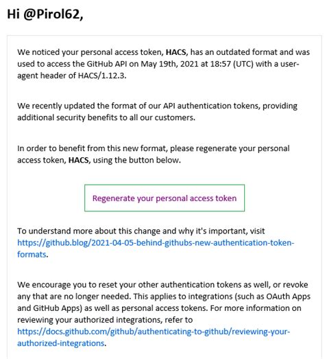 github wants me to update a token · issue 2070 · hacs integration · github