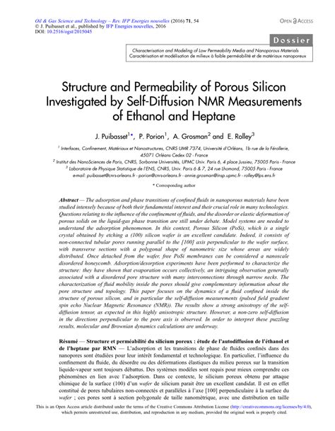 Pdf Structure And Permeability Of Porous Silicon Investigated By Self