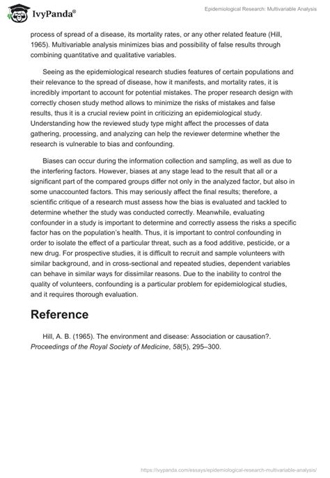 Epidemiological Research Multivariable Analysis 669 Words Essay