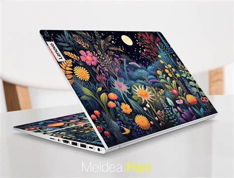 Skin For Laptop Lenovo Accessoriescustom Decals Personalized Gifts Night Scenery Flowers Pattern