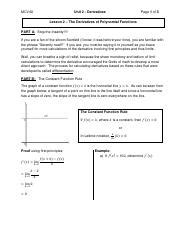 Understanding Derivatives Rules For Polynomial Functions Course Hero