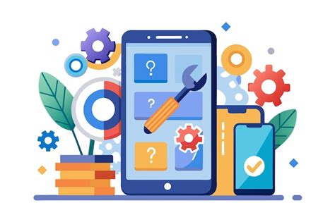 Premium Vector A Wrench Rests On Top Of A Phone Next To A Stack Of Coins Symbolizing Repair