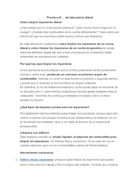 Practica N De Laboratorio Diesel Respuestas Pdf Inyección De