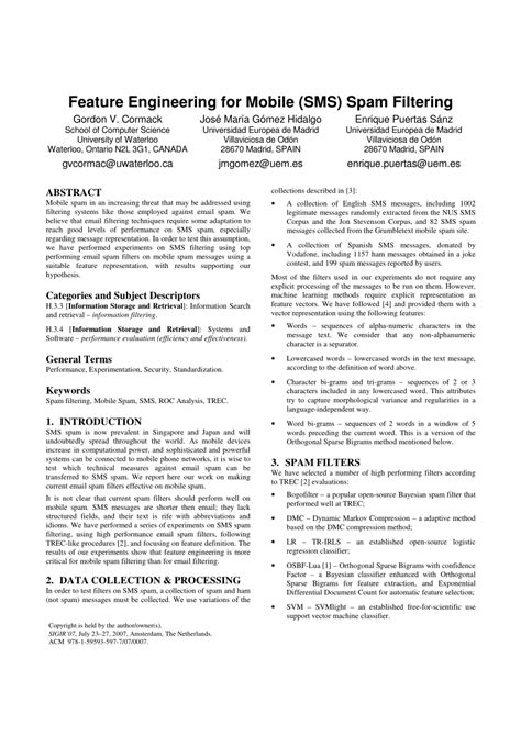 Pdf Feature Engineering For Mobile Sms Spam Filtering