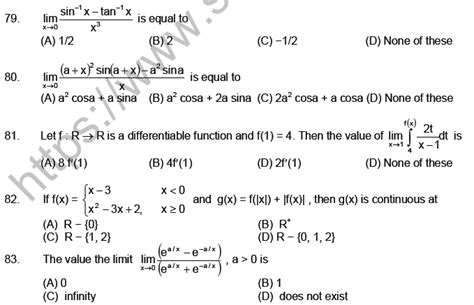 Jee Mathematics Limits Continuity And Differentiability Mcqs Set A With Answers