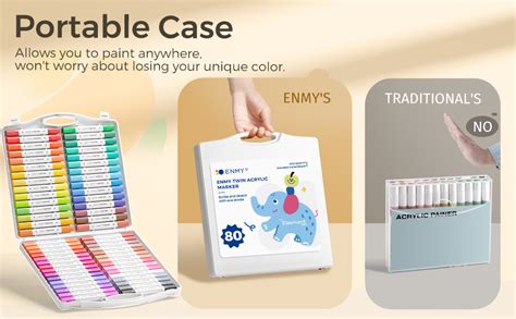 Amazon Com ENMY Acrylic Paint Marker Pens Colors Dual Tip Acrylic Markers With Portable