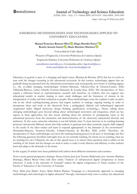 Pdf Emerging Methodologies And Technologies Applied To University