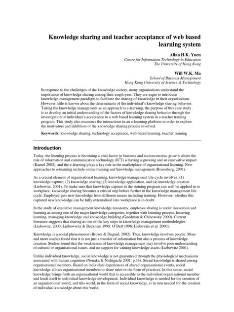 knowledge sharing and teacher acceptance of web based learning system