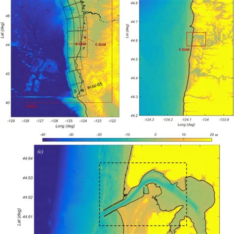 bathymetry of numerical models a a grid used in the commit most model