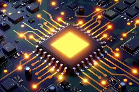 Ai Processor Chip On A Digital Circuit Board With Glowing Elements Premium Ai Generated Image