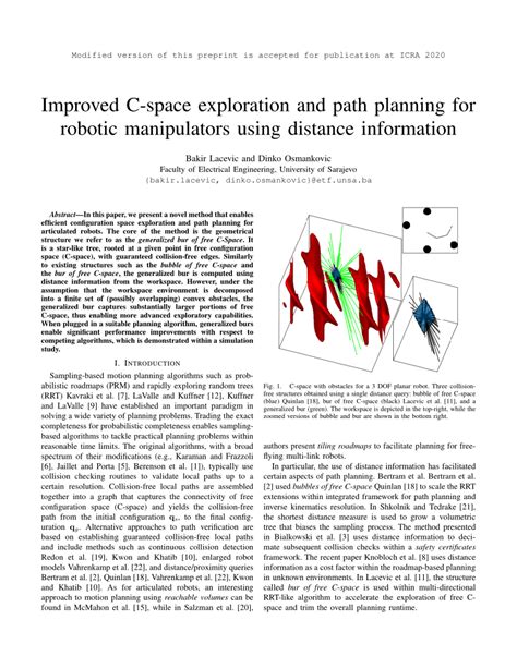 Pdf Improved C Space Exploration And Path Planning For Robotic