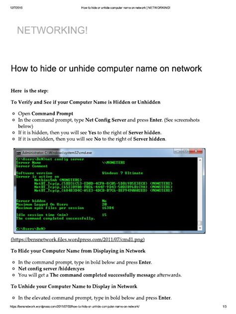 How To Hide Or Unhide Computer Name On Network Networking Pdf