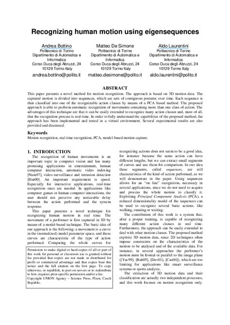 Pdf Recognizing Human Motion Using Eigensequences